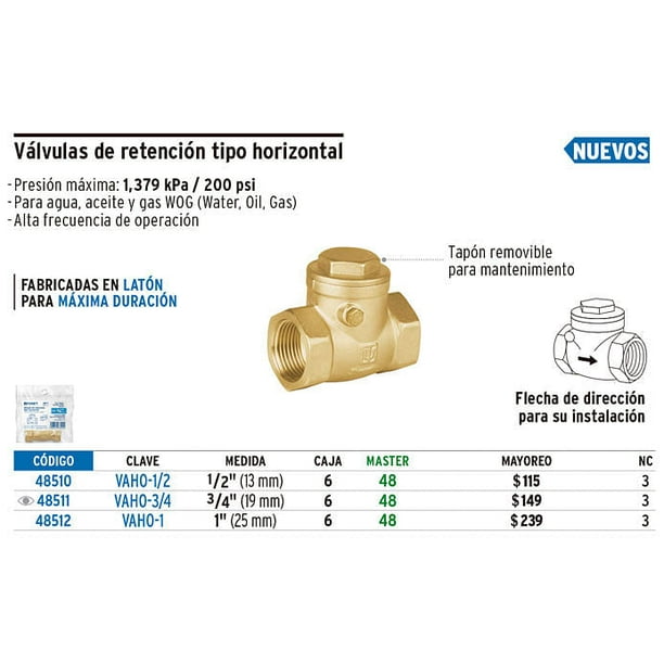 Válvula check horizontal de latón, 1/2' Foset Válvula check horizontal de latón, 1/2' | Bodega ...