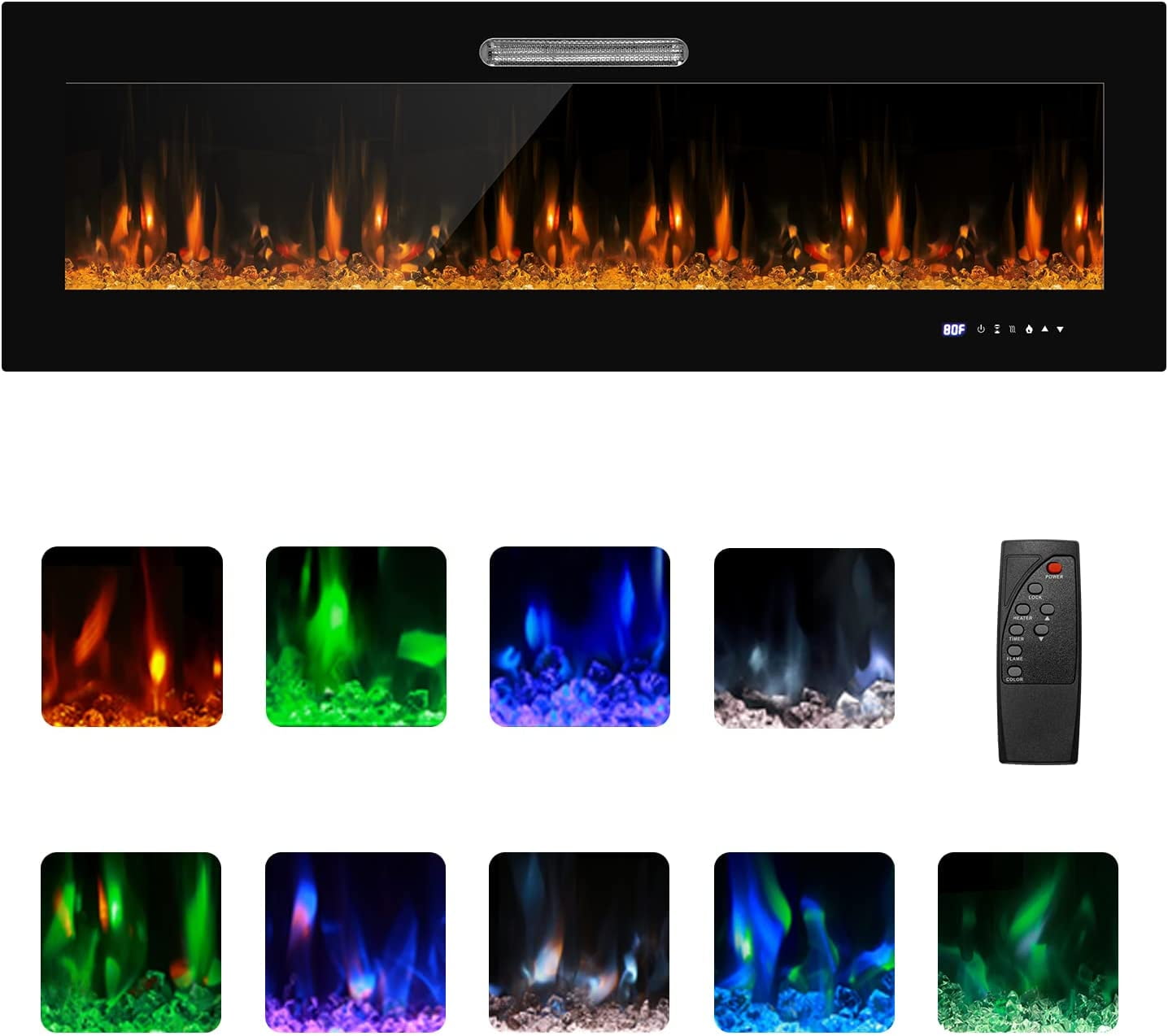 Danrelax 60'' Recessed Mounted Electric Fireplace Insert, 750/1500W ...