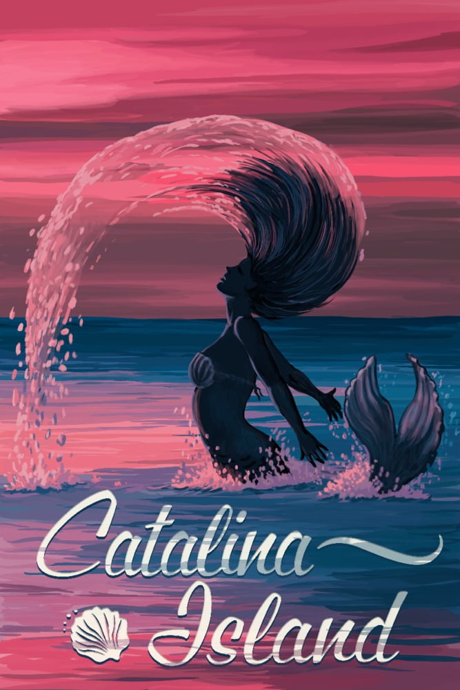 Catalina Island, California, Mermaid Silhouette, Dusk Scene (24x36 ...