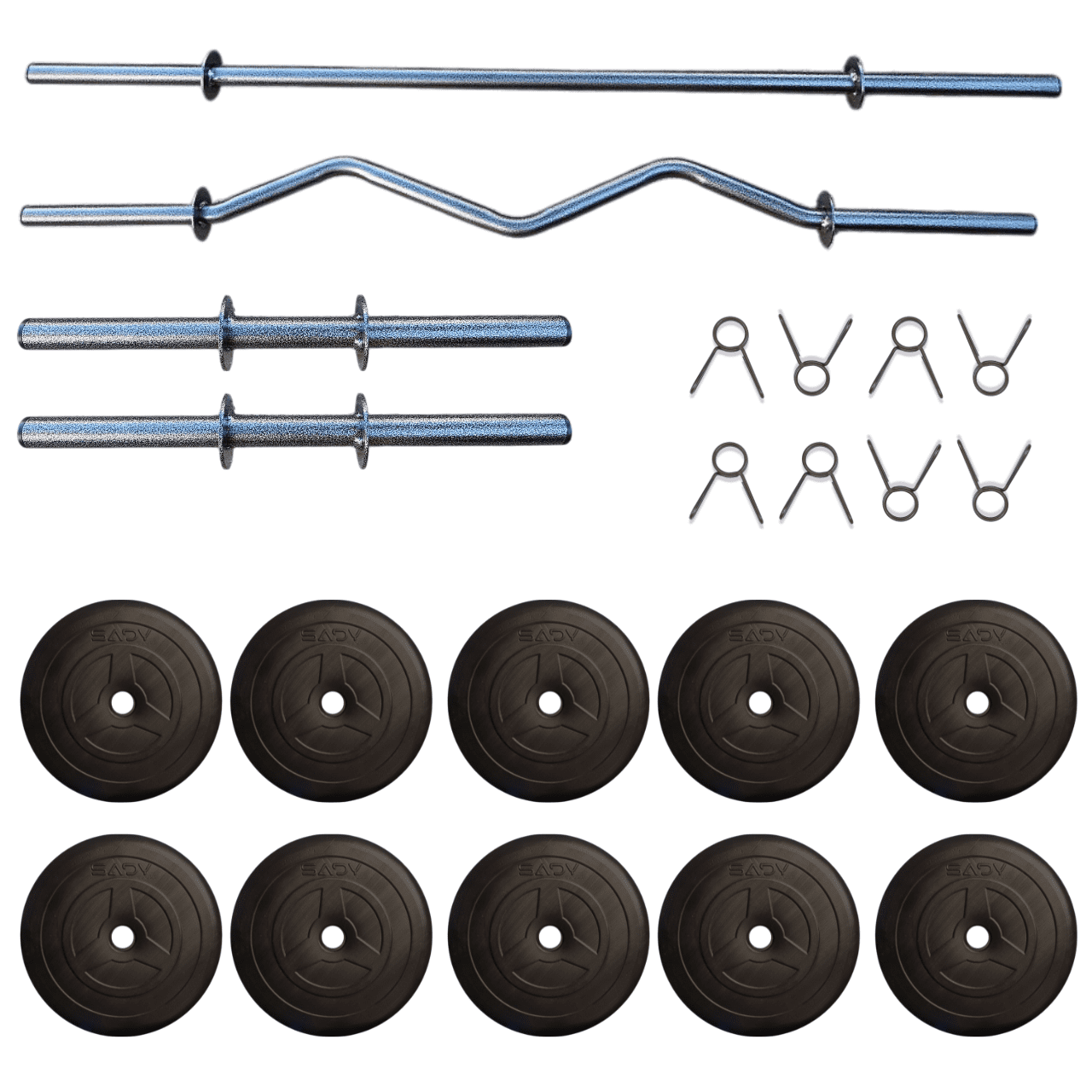 Kit de Pesas Sady Sport Barra Recta Barra Z Mancuernas 10 Discos de 2 ...
