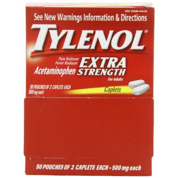 2 Pack Tylenol Extra Strength 50 packets of 2 tablets 500mg. 100 ...