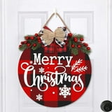 Merry Christmas Hanging Sign, Red Plaid Wooden Door Decor Rustic Wall ...
