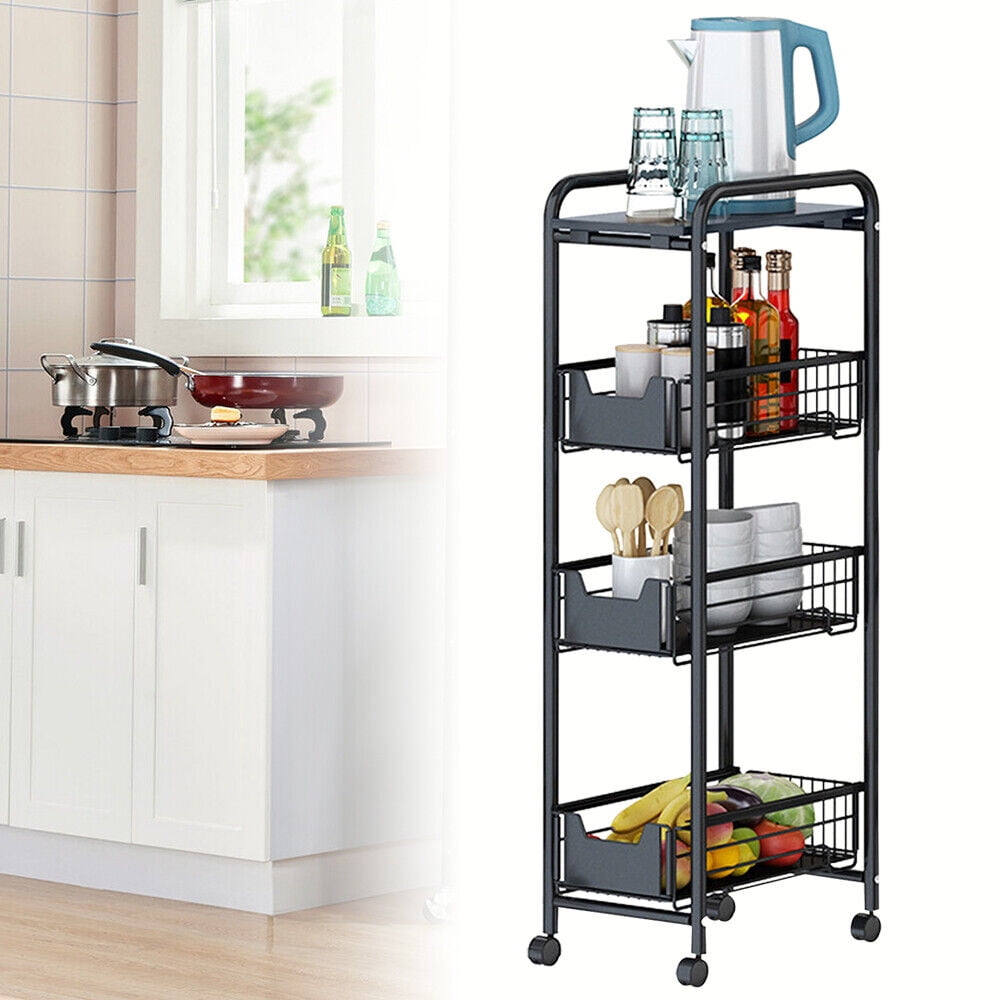 Black Kitchen Trolley Rack Shelf Utility Cart Storage Shelf Organiser ...