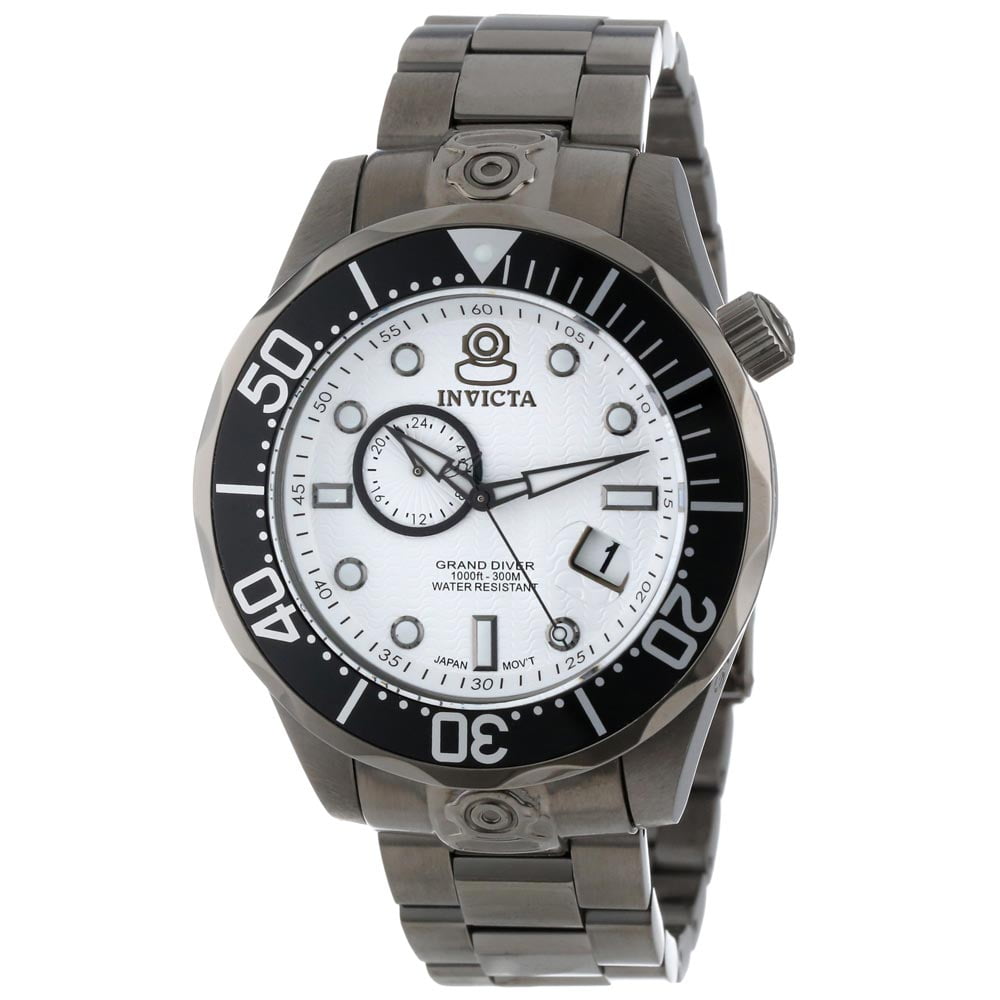 Invicta Men's 13701 Grand Diver White Dial Gunmetal IP Steel Bracelet ...