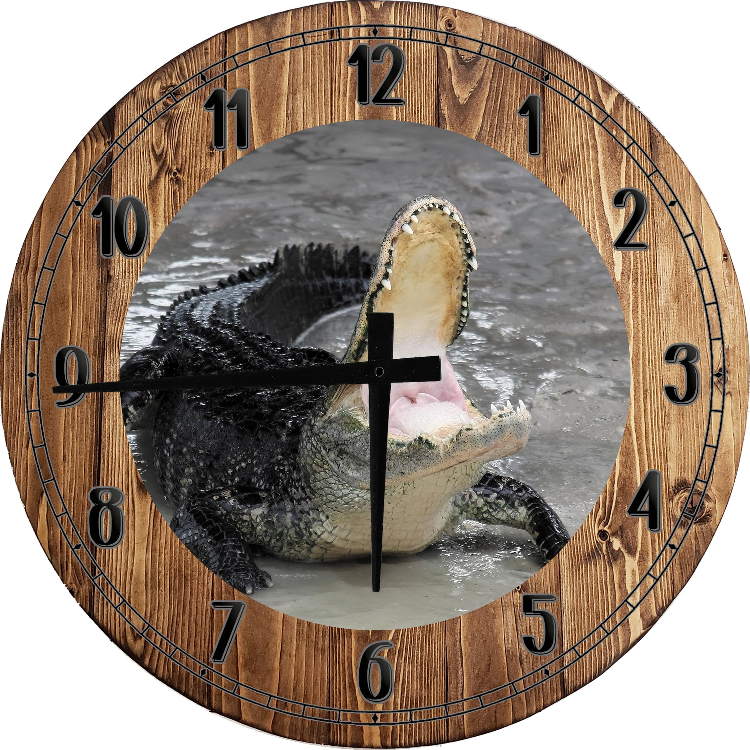 Wood Wall Clock 12 Inch Alligator Wall Art Alligator Crocodile Mouth ...
