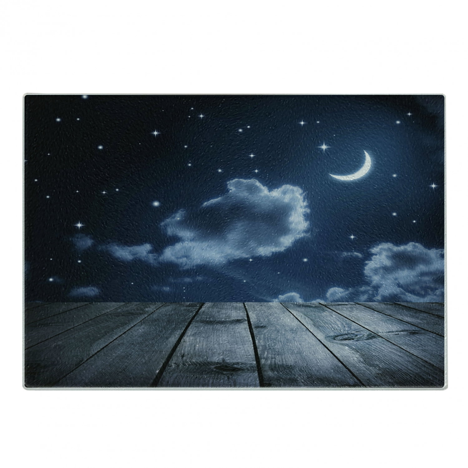 Dark Blue Cutting Board, Vivid Night Sky with Stars Clouds and Crescent ...