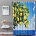 Bathroom Shower Curtain Summer Lemon Green Leaves Watercolor Waterproof ...
