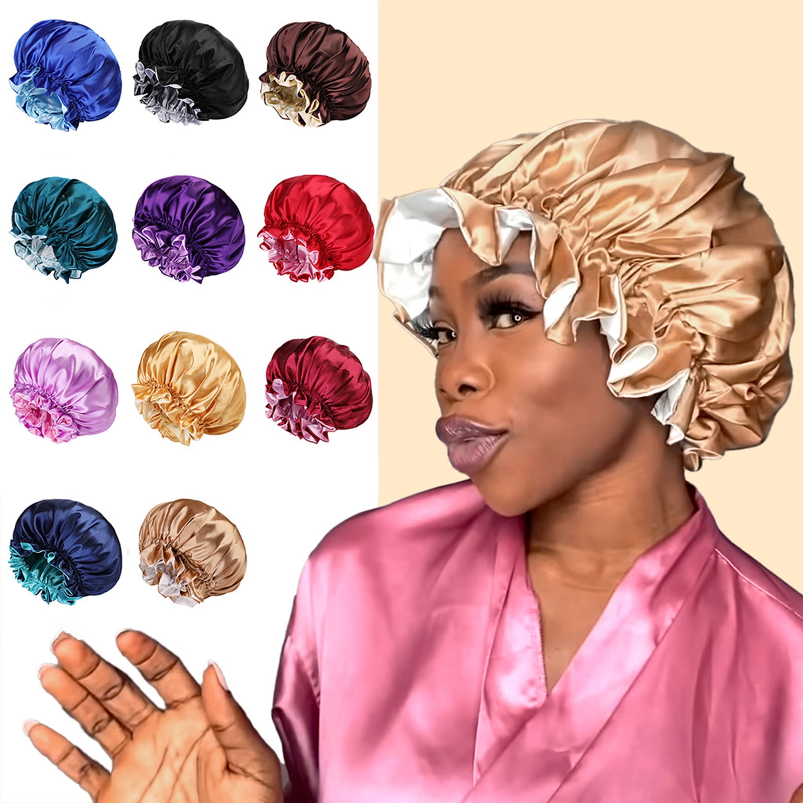 Visland Women Shower Cap ,Waterproof Double No Brim Reusable Long Hair ...