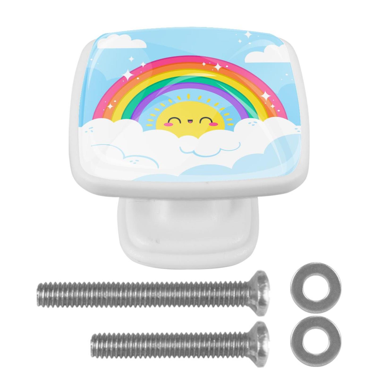 Ownta Rainbow Cute Square Glass Drawer Handles Knobs Pulls With Screws ...