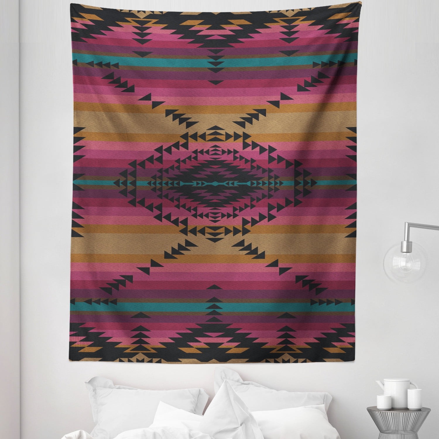 Ethnic Tapestry, Tribal Triangles Motif on Colorful Stripes Folk ...