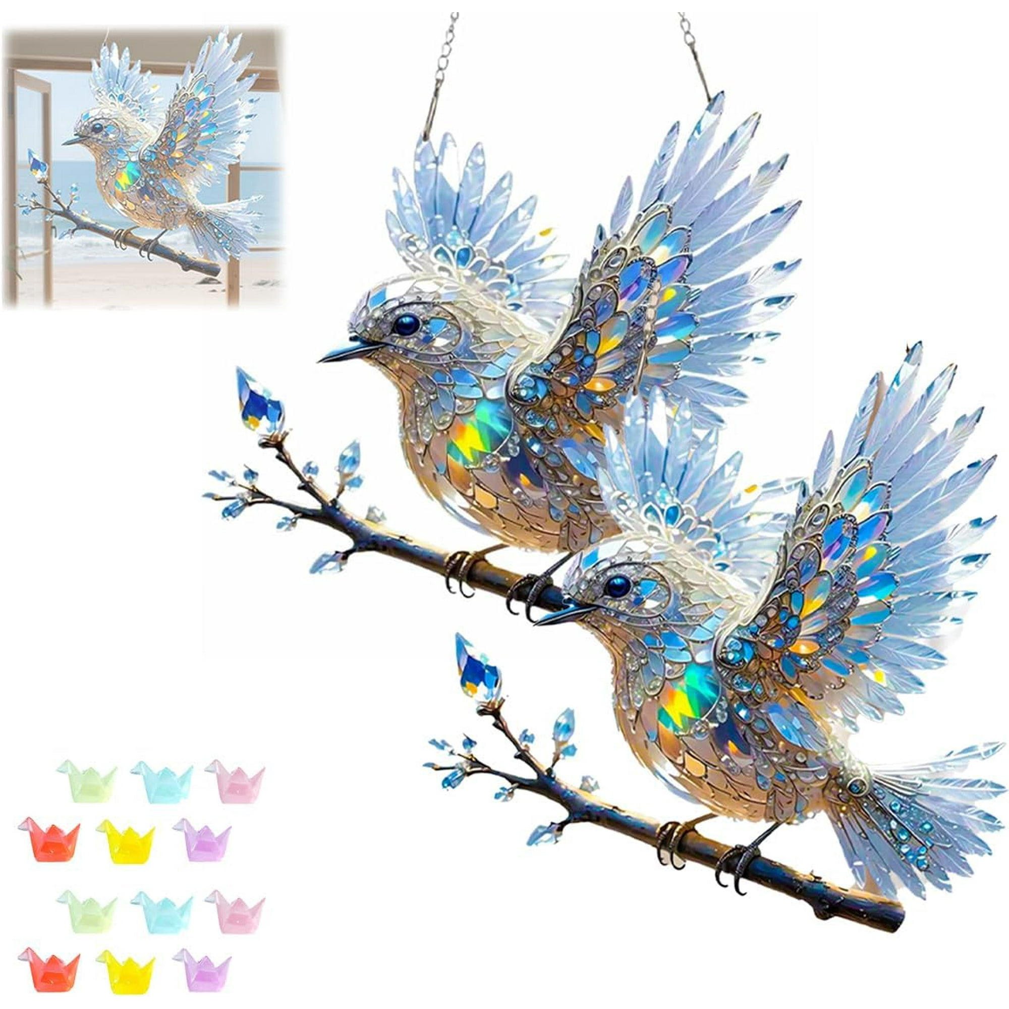 Click here for Nobrand Crystal Sky Bluebird Stained Art Ornament... prices