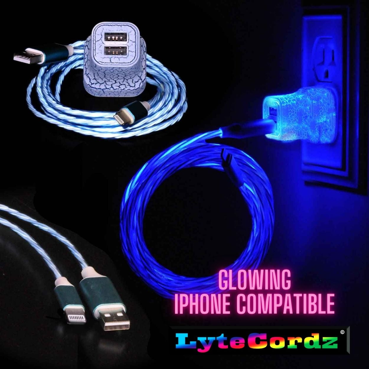LyteCordz - LED Light Up iPhone 5/6/7/8/9/X/XR Charging Charger Cable ...