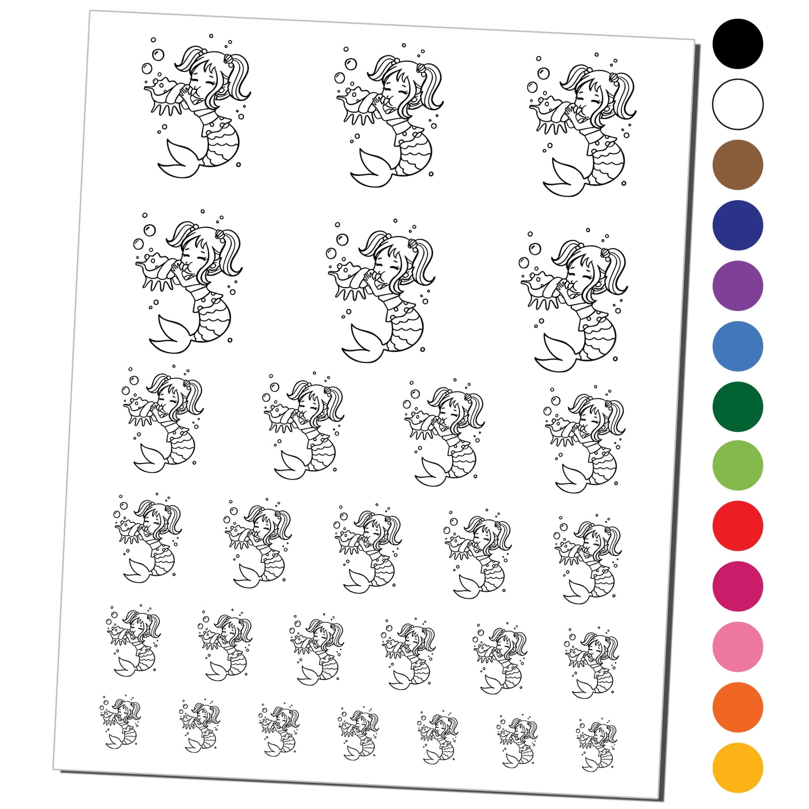 Musical Mermaid Playing Conch Shell Water Resistant Temporary Tattoo ...