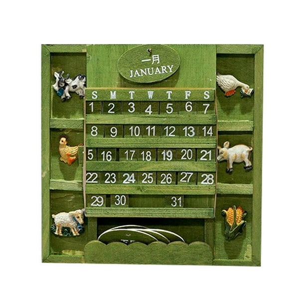 Rustic Wooden Calendar Desktop Block Animal Wooden Calendar Figure ...