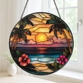 Coastal Beach Landscape Suncatcher – Faux Stained Glass Window Art ...