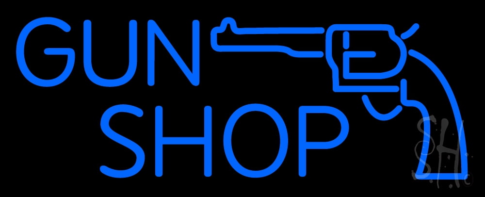 Blue Gun Shop LED Neon Sign 13 x 32 - inches, Black Square Cut Acrylic ...
