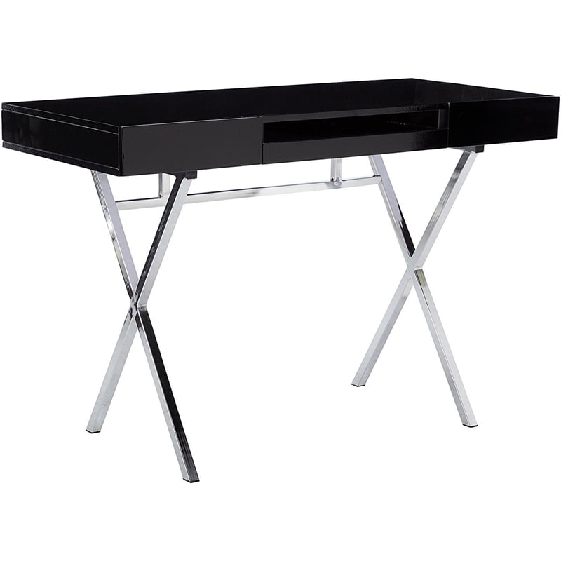 Sarai Wood Top Metal Base Computer Desk in Black/Chrome with Pull-Out ...