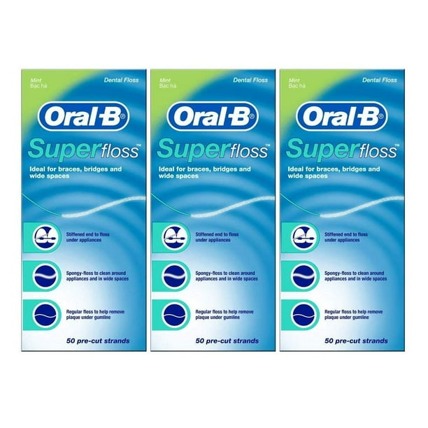 Oral-B Super Floss Pre-Cut Dental Floss Strands, Mint, 50 Ct, 3 Pack ...