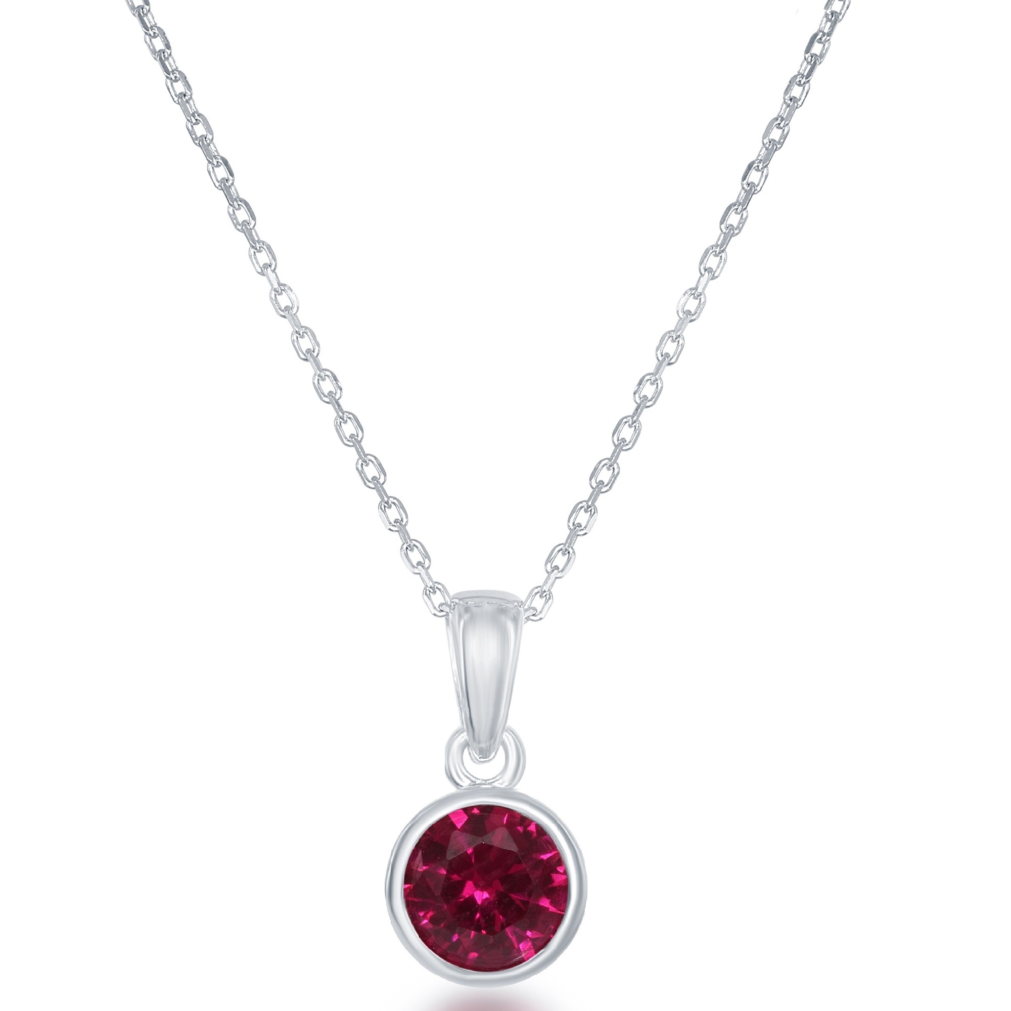 Sterling Silver July Ruby Birthstone Bezel-set 6mm Pendant with 18 ...
