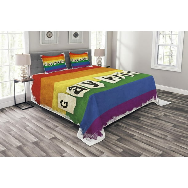 Pride Bedspread Set Dated Aged Iconic Rainbow Flag With Gay Pride