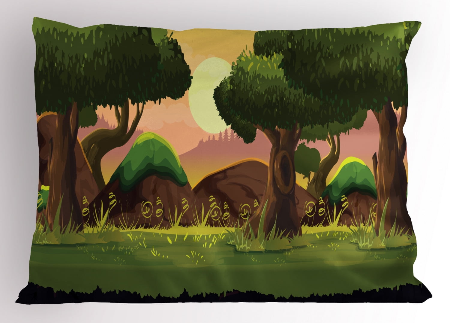 Forest Pillow Sham, Animation Game Scenery Inspired Graphic Woodland ...