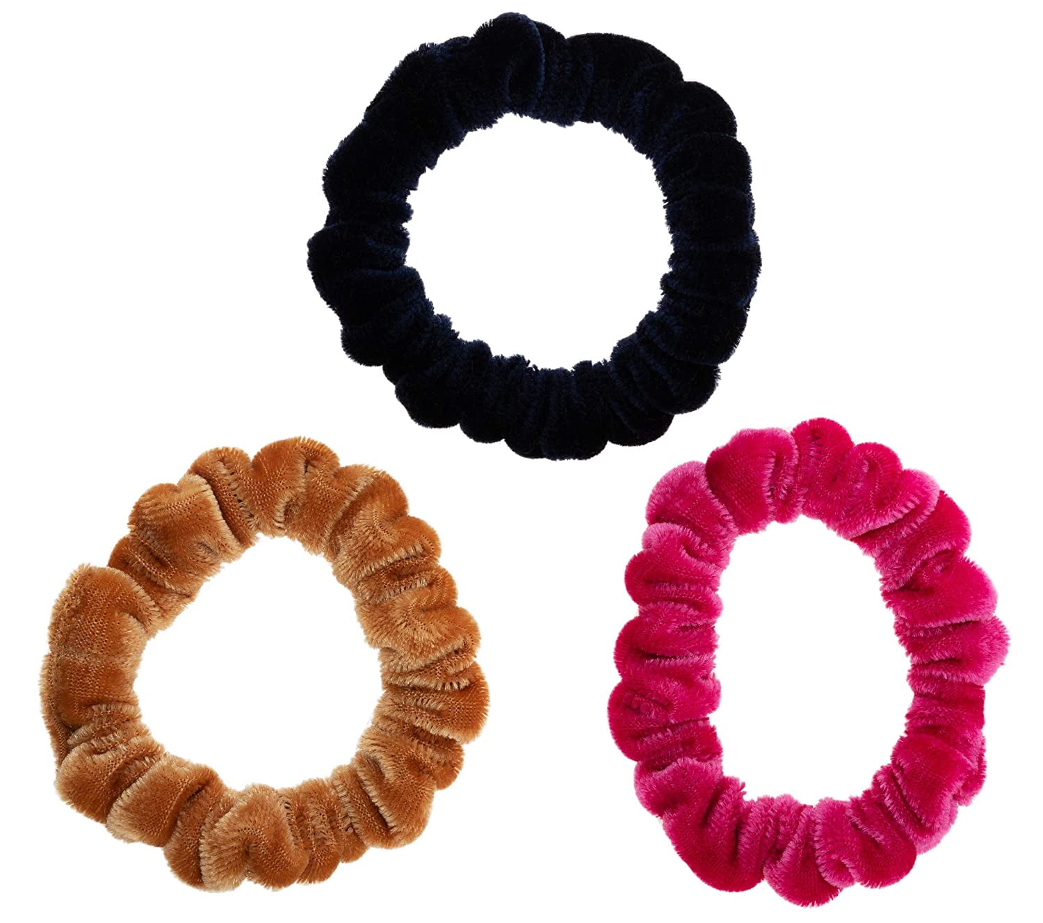 Velvet Small Scrunchies 3-Pack, Fuschia/Navy/Gold - Walmart.com