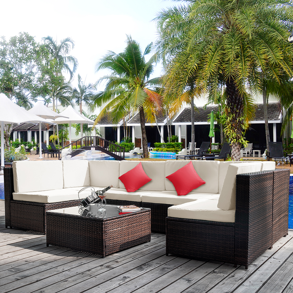 Veryke 7 Pcs Outdoor Patio Furniture on Clearance PE Rattan Wicker ...