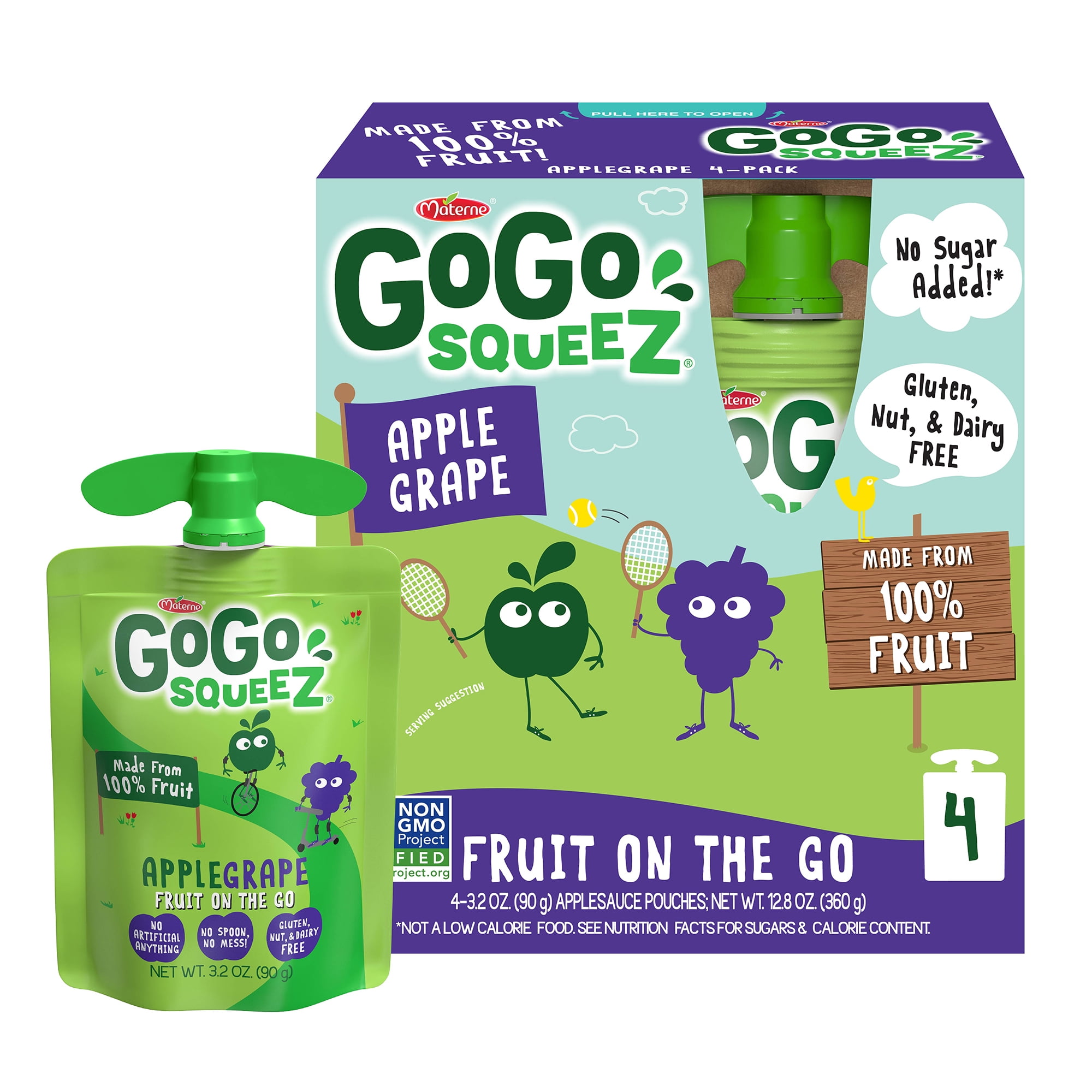 GoGo squeeZ Applesauce Pouches, Grape, 3.2 oz, 4 Pack – Walmart ...