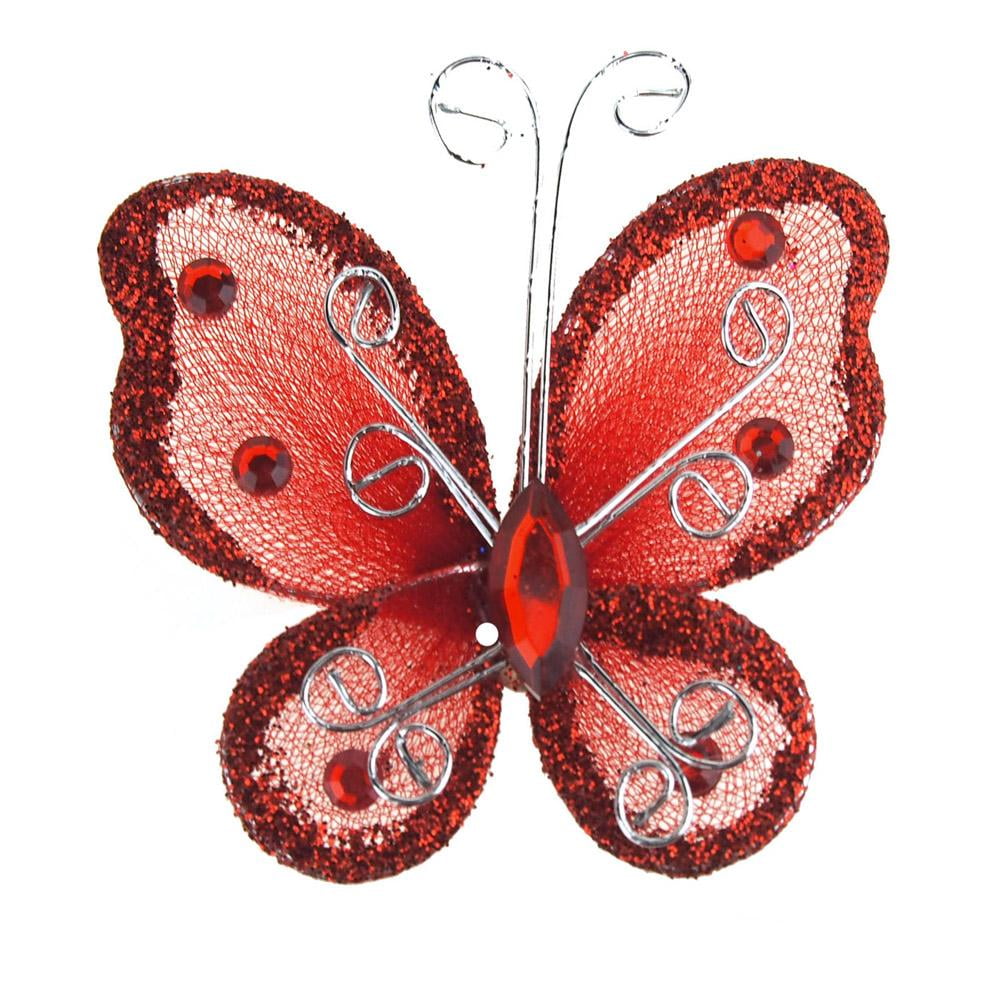 Organza Nylon Glitter Butterflies, 3-inch, 12-Piece, Red - Walmart.com