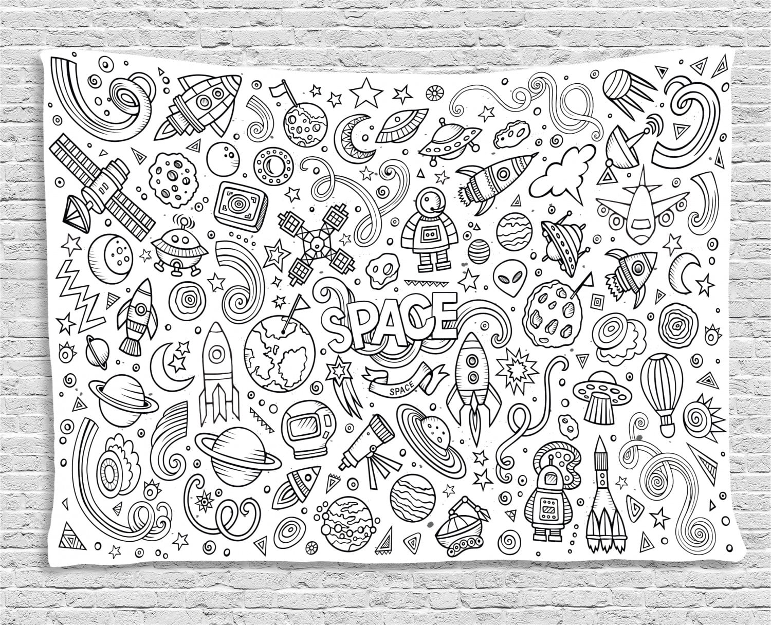 Boy's Tapestry, Astro Sketch Abstract Planets in Doodle Drawing Style ...