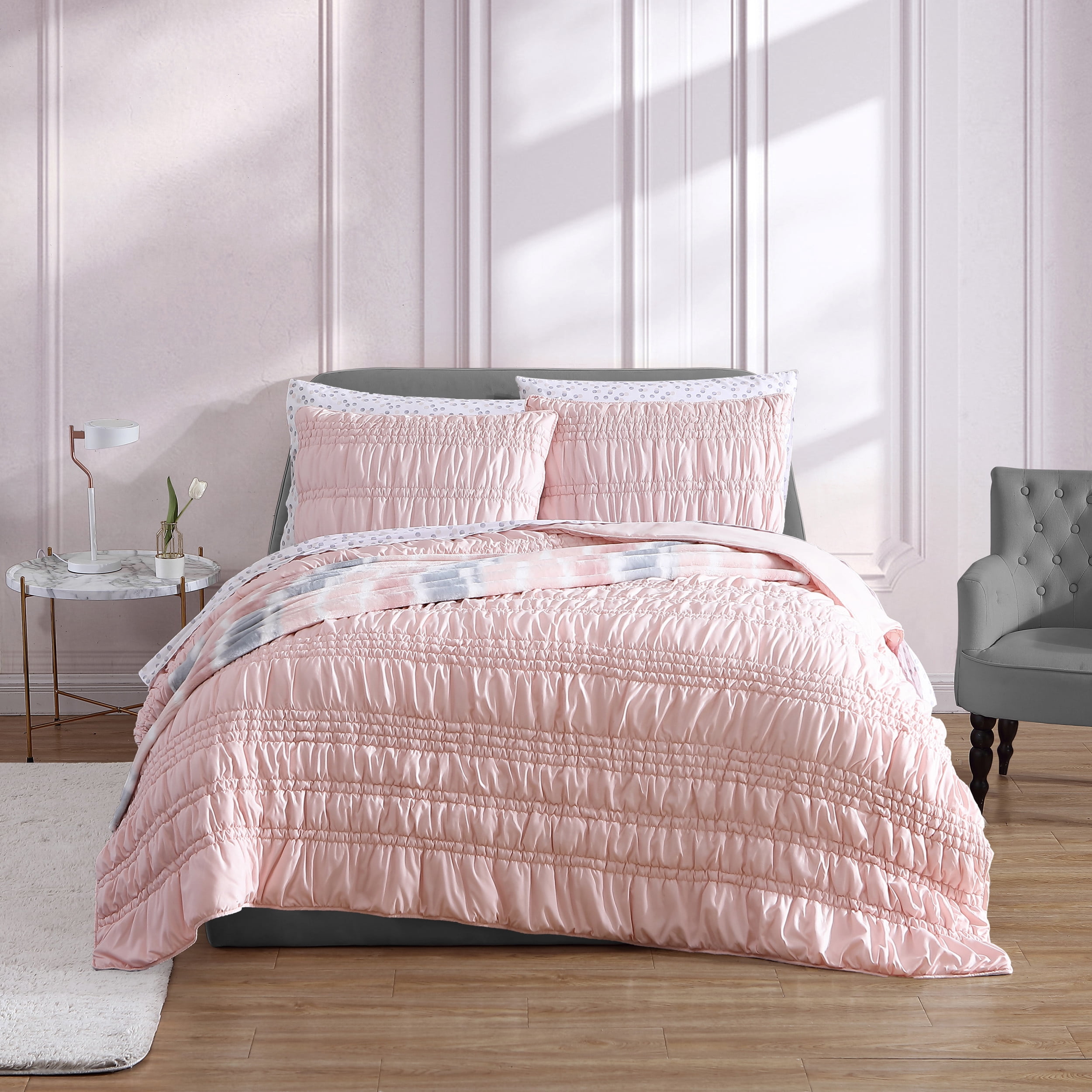 Betsey Johnson Boudoir Solid Pink Twin Quilt Set - Walmart.com