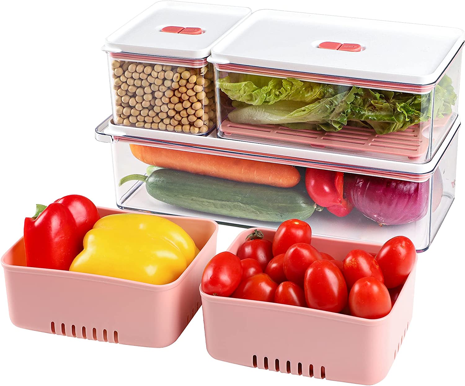 Produce Saver, Beeptrum Stackable Food Storage Containers with Vented ...