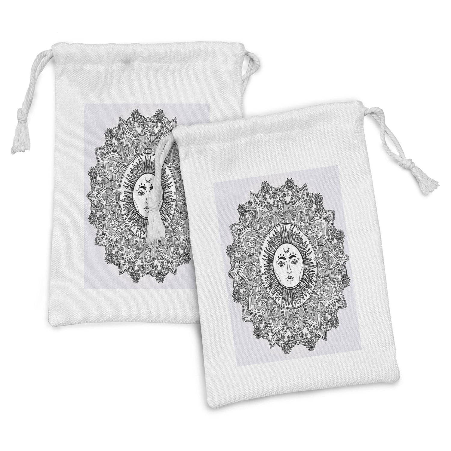 Mandala Fabric Pouch Set of 2, Sun Illustration Yantra Mandala Floral ...
