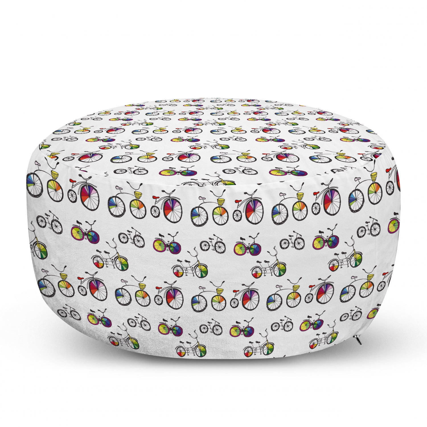 Bicycle Pouf Cover with Zipper, Hand Drawn Penny-Farthing Tandem and ...