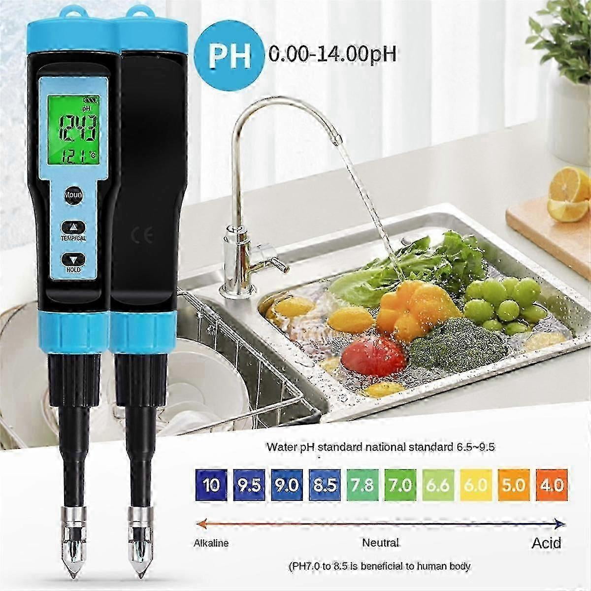 Medidor de pH para alimentos, 0,00-14,00 pH, alta precisión, sensor de ...