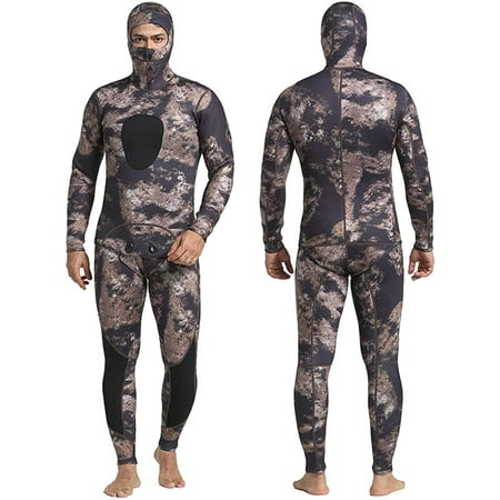 Camo Wetsuits for Men 3MM Neoprene 2-Pieces Hooded Dive Suit Split ...