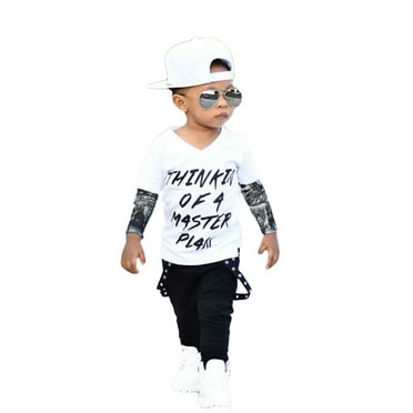 3pcs Newborn Toddler Kids Baby Boys Girls Black T-Shirt Tops+White Cross Print Pants Outfits ...