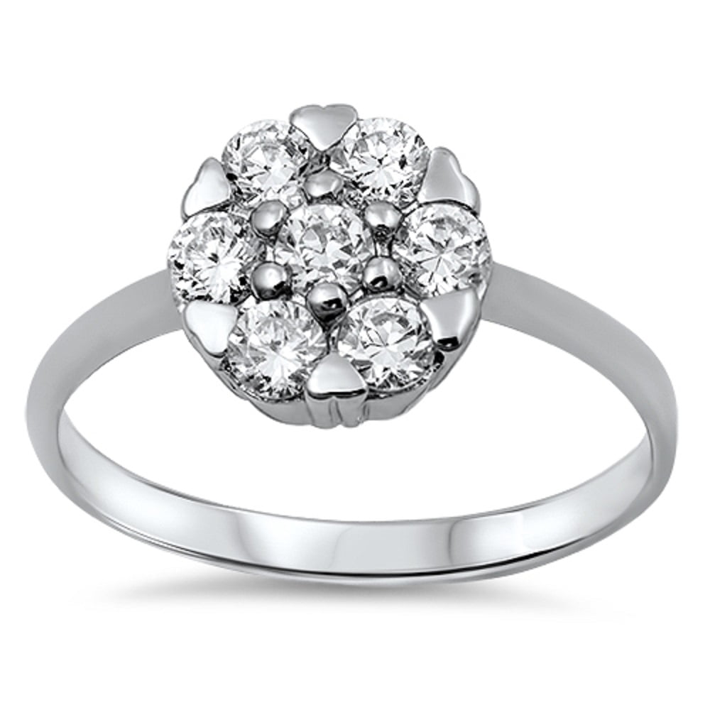 Cluster Flower Cubic Zirconia Ring Sterling Silver 925 - Walmart.com