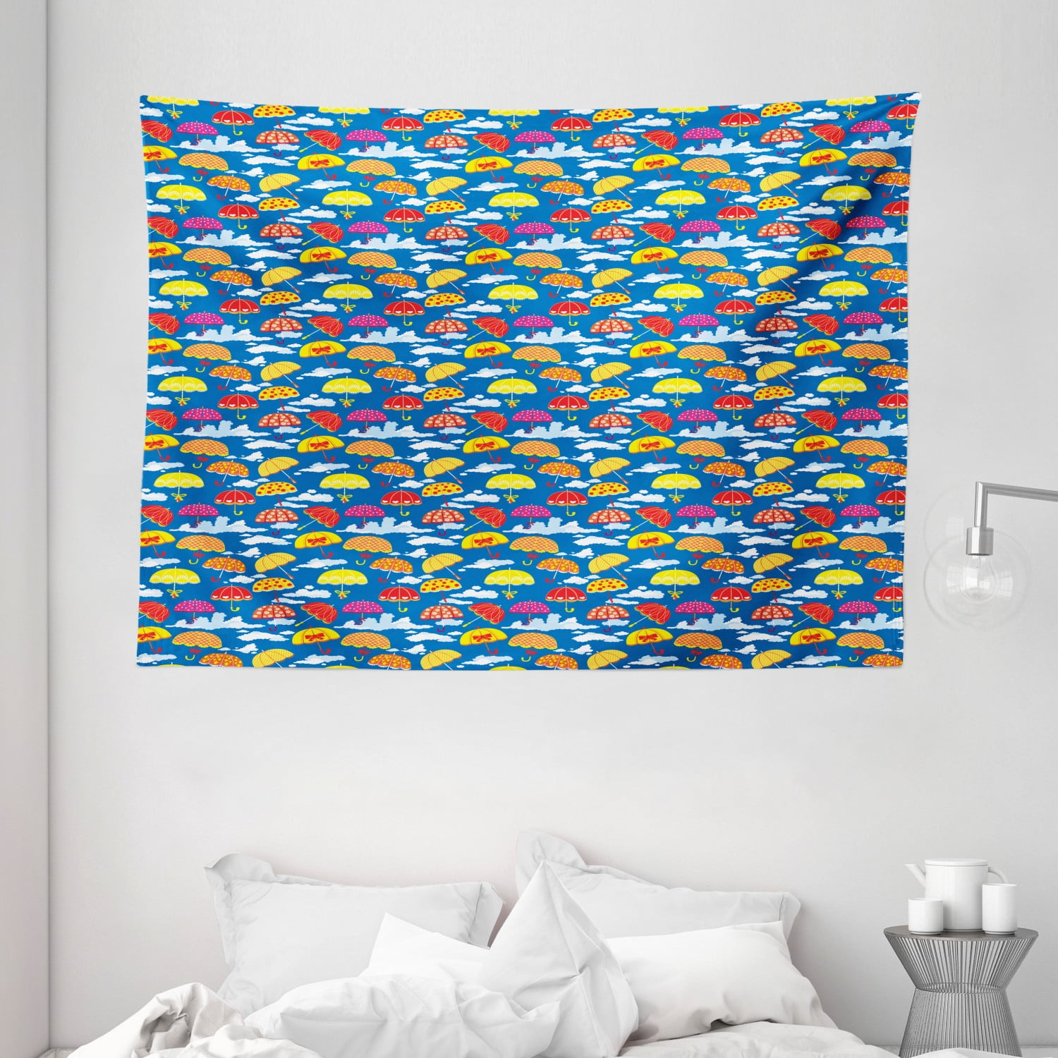 Rain Tapestry, Pattern with Colorful Florally Ornamented Umbrellas on ...