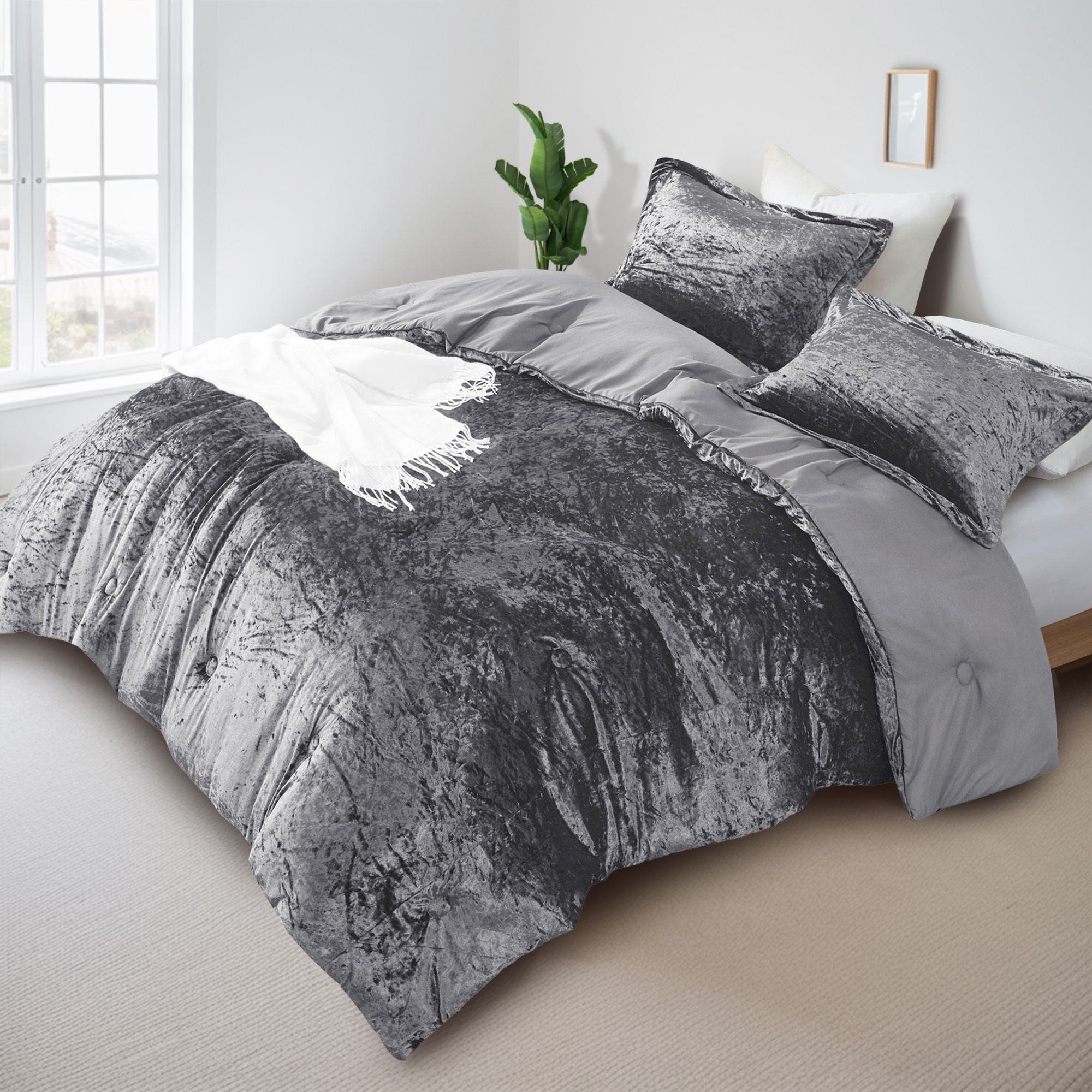 Comfort Spaces King Cozy Velvet Comforter Sets 3 Piece Luxe All Season Down Alternative Bedding Set Gray Shop Black Friday Deals for 2024 Walmart