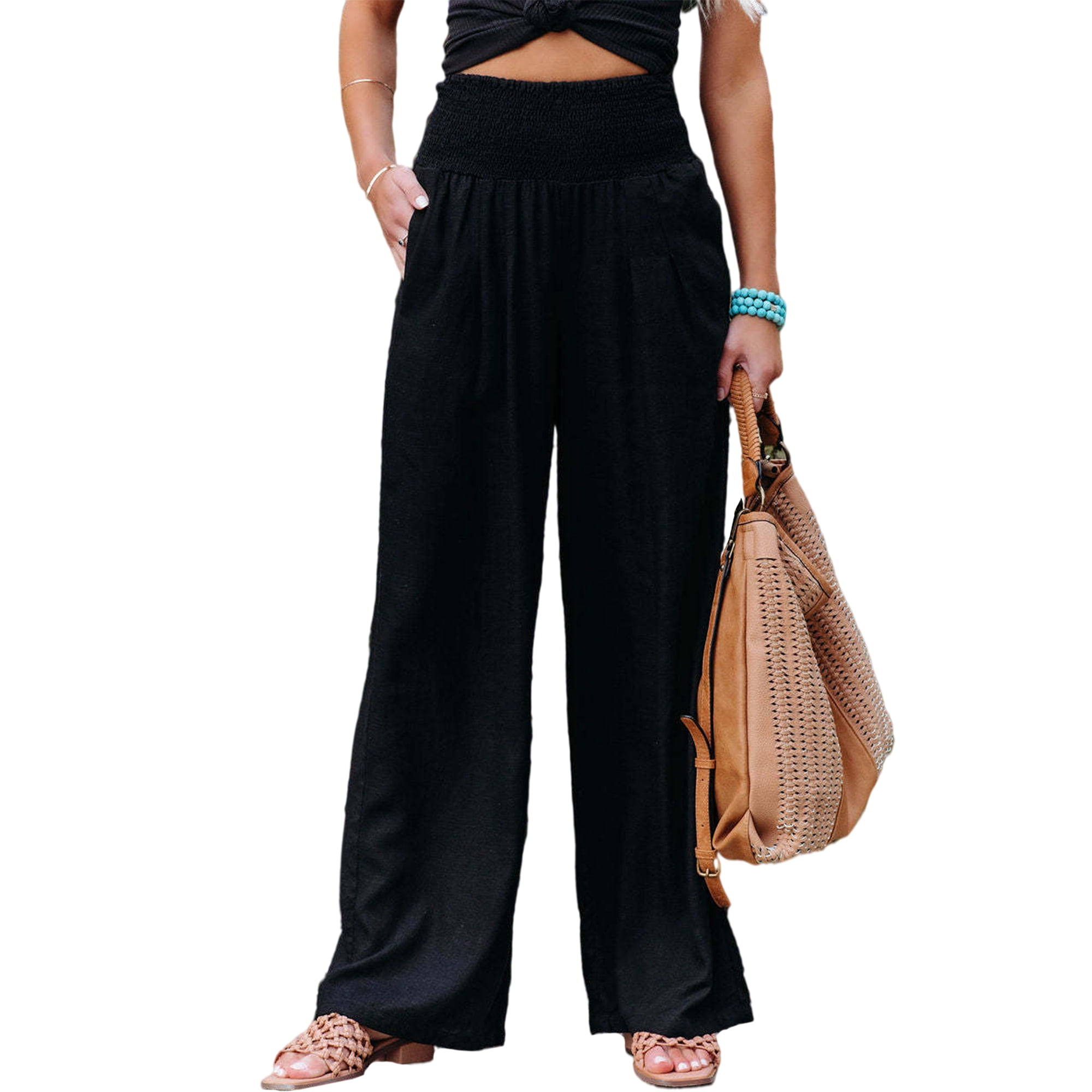 Click here for Innerwin Pants Solid Color Ladies Palazzo Pant Hol... prices