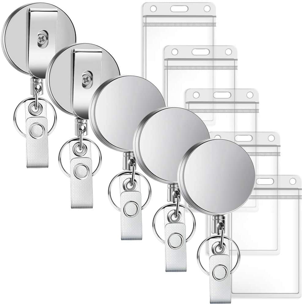 5 Packs Metal Retractable Badge Reels with ID Badge Holders Heavy Duty ...