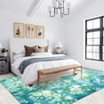 Blue Tree Area Rugs, Blue Flower Tree Watercolor Carpet, Washable Non ...
