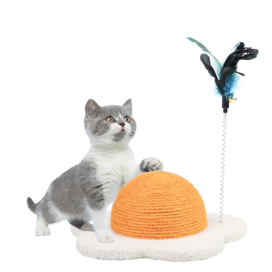 Poached Egg Cat Scratching Post, Wearproof Claw Ball with 2 Funny Cat ...