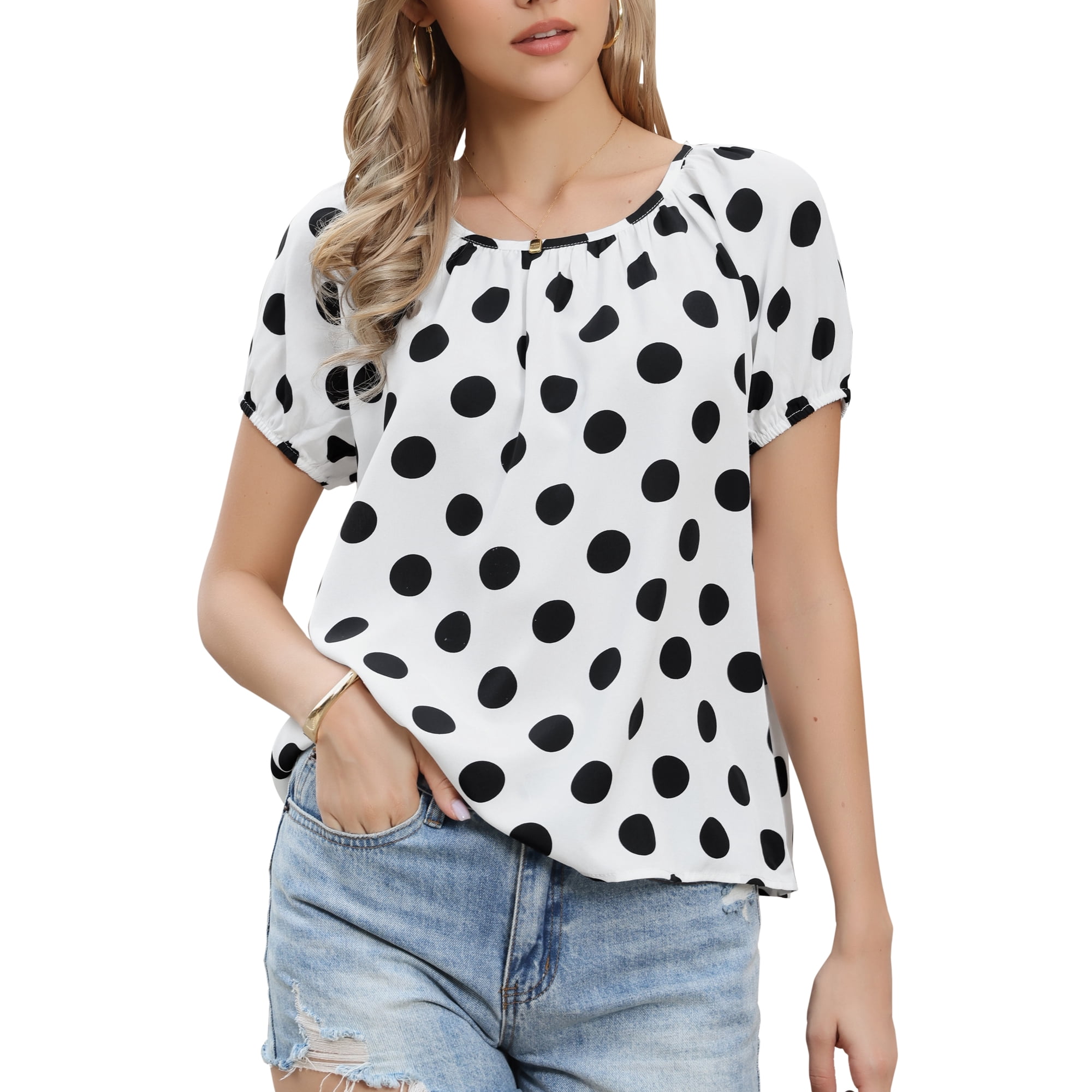 Click here for Inspire Chic Polka Dots Tops For Womens Short Slee... prices
