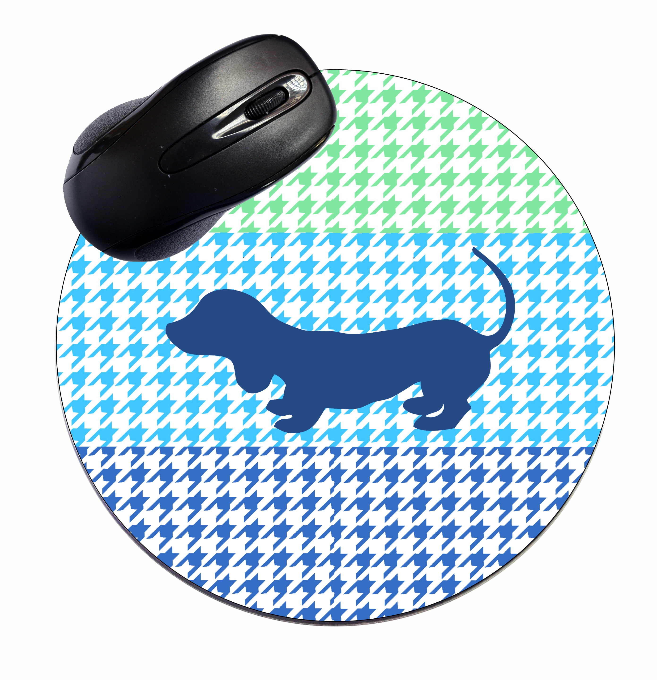 Mouse Mat Pad Mousepad Cute Desk Round Circle Mousemat Blue Dachshund ...