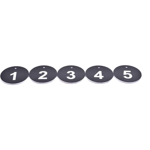 Circular, Black , Key Fobs, Key Tags, Key Rings, Numbered 1 to 5 - with ...