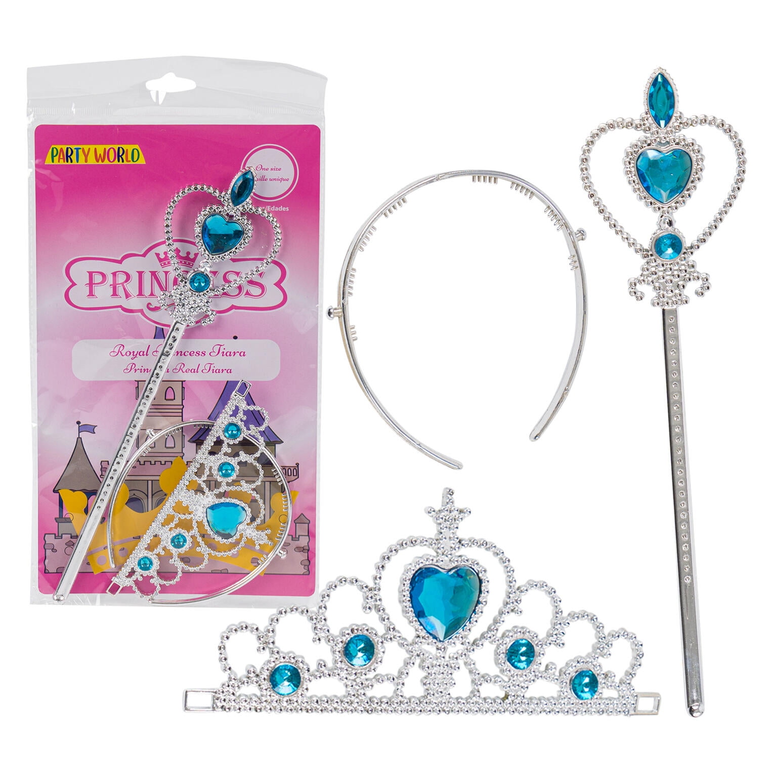 Princess Crown and Wand Set- Silver and Blue - Walmart.com