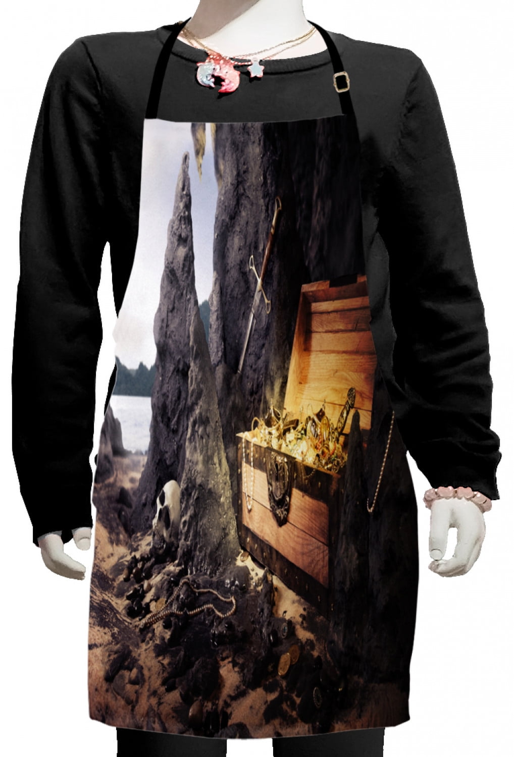 Fantasy Kids Apron, Open Treasure Chest with Gold Coins in Cave Pirate ...