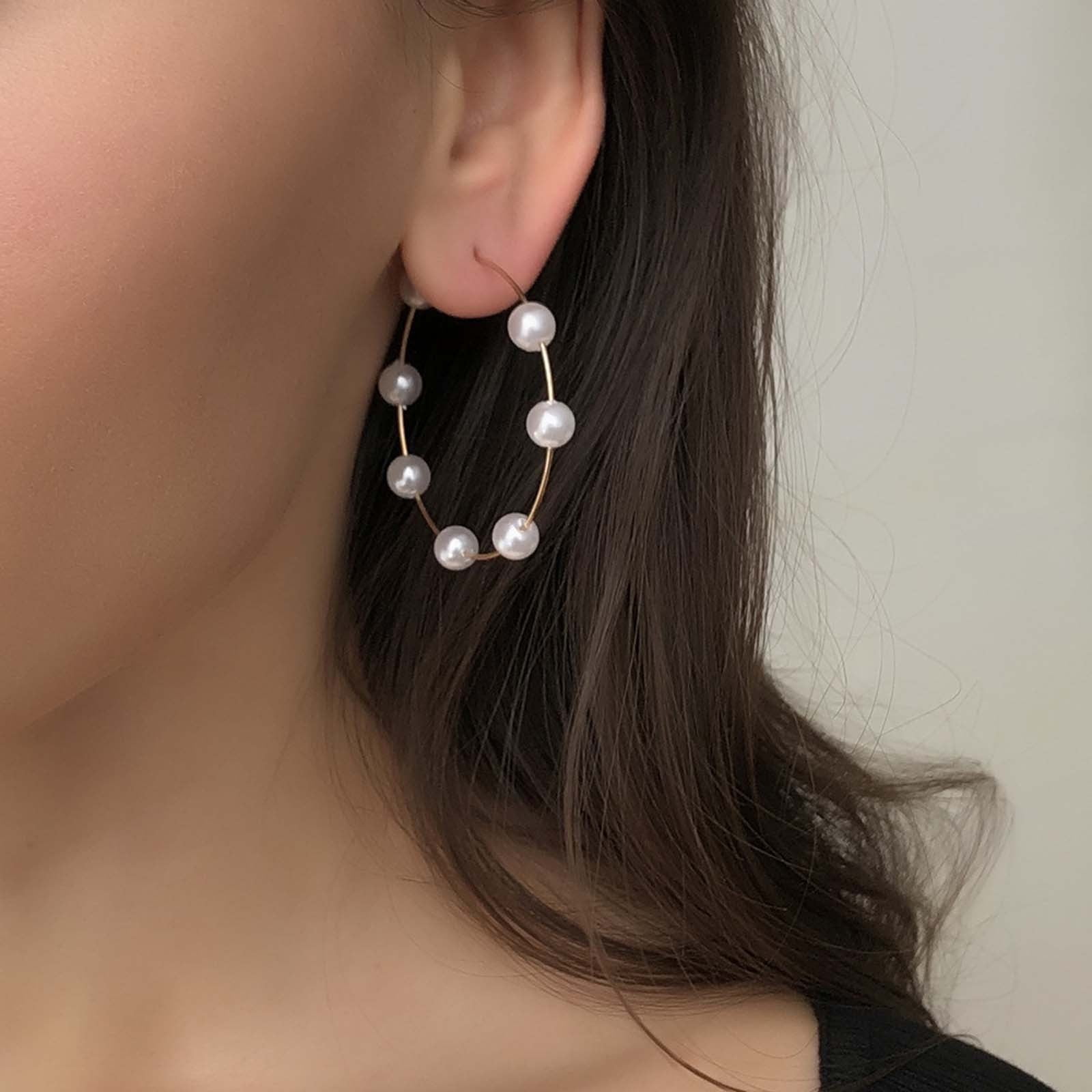 Click here for Wreesh Geometric Pearl Earrings Temperament Circle... prices